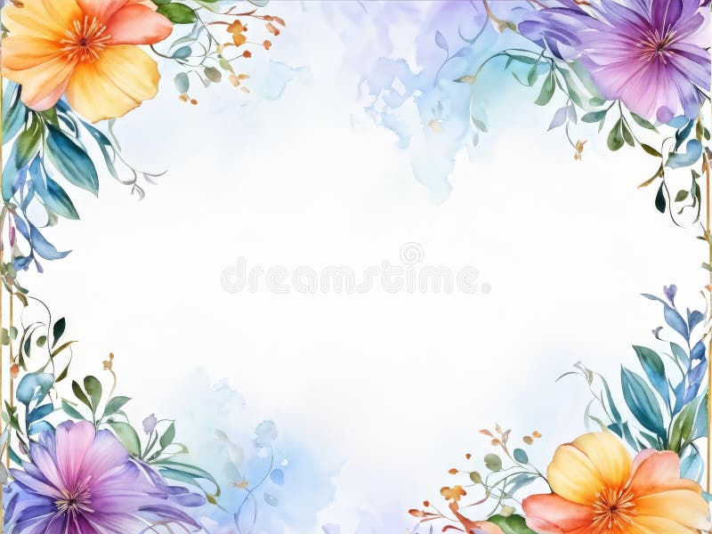 Watercolor Frame with Flowers Stock Illustration - Illustration of ...