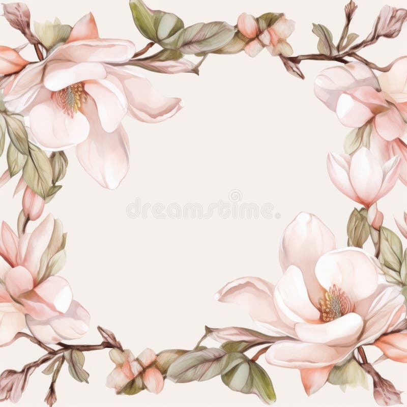 Watercolor Frame of Magnolia Flowers and Leaves Stock Illustration ...