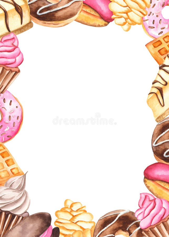 Watercolor Frame with Sweets. Stock Illustration - Illustration of ...