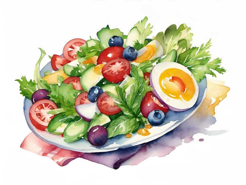 Watercolor Fresh Salad, Hand Drawing Stock Illustration - Illustration ...