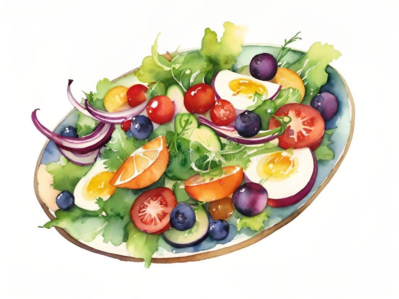 Watercolor Fresh Salad, Hand Drawing Stock Illustration - Illustration ...