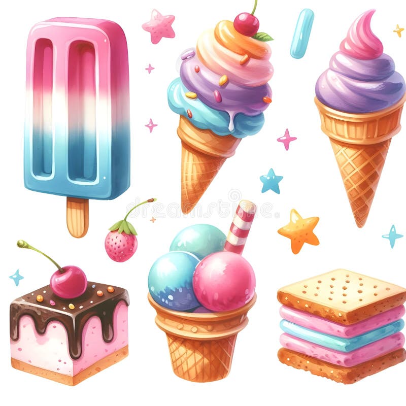 Watercolor Frozen Sweets stock illustration. Illustration of ...