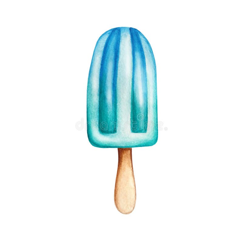 Watercolor Fruity Blue Ice Cream Stock Illustration - Illustration of ...
