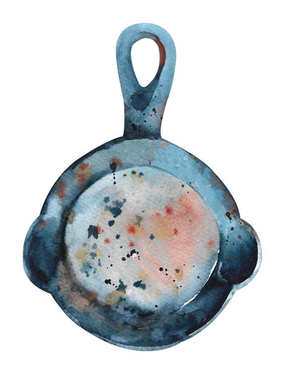 Watercolor Frying Pan. Old Rusty Frying Pan Stock Illustration ...
