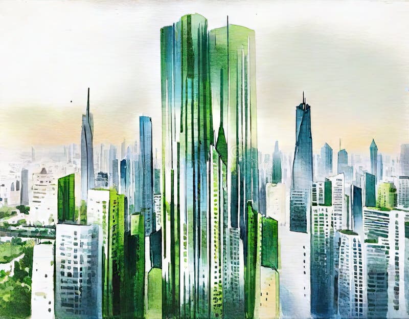 Watercolor of the Future is Green Stock Illustration - Illustration of ...