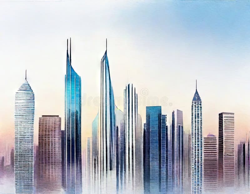 Watercolor of Future Skyscraper Stock Illustration - Illustration of ...