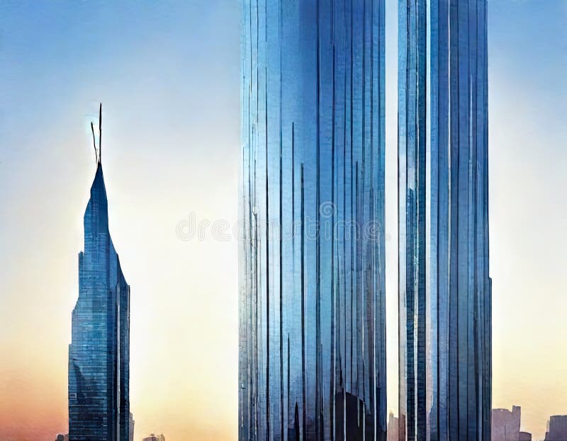 Watercolor of Futuristic Building Stock Illustration - Illustration of ...