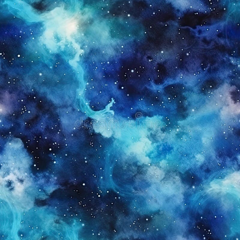 Watercolor Galaxy Cyan Pattern Stock Illustration - Illustration of ...