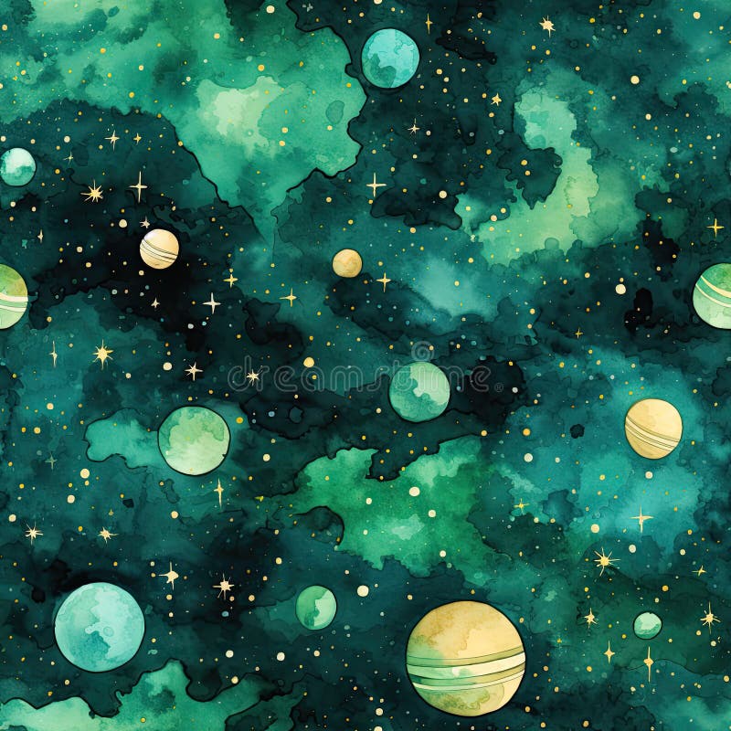 Watercolor Galaxy Emerald Pattern Stock Illustration - Illustration of ...
