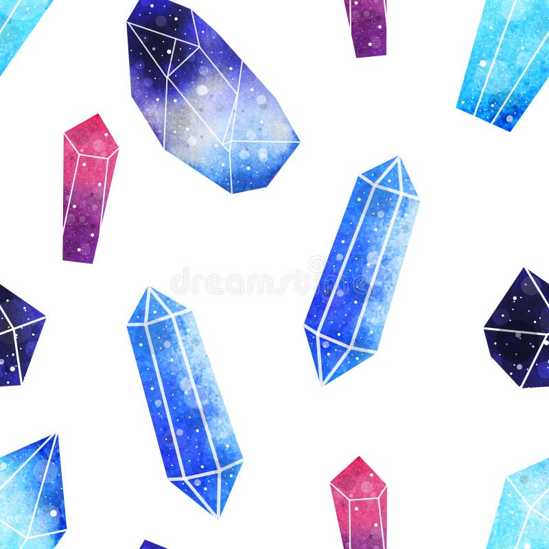 Watercolor Gem Seamless Pattern. Magic Crystals Background Stock Vector ...