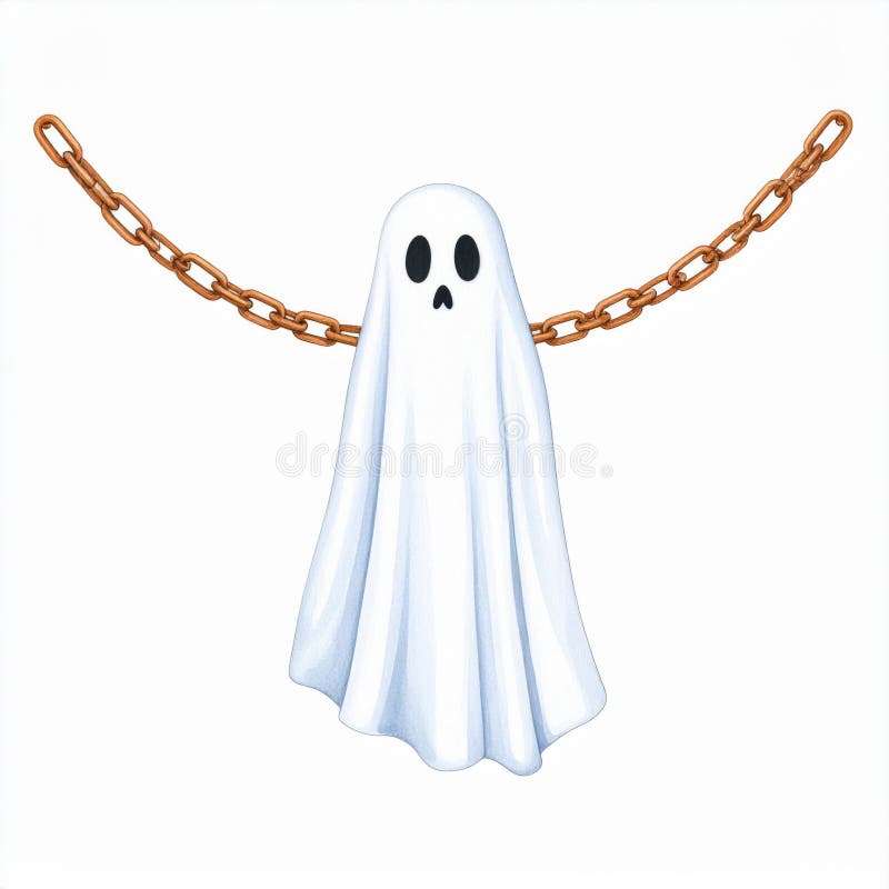 Watercolor Ghost Hanging from Brown Chains Stock Illustration ...