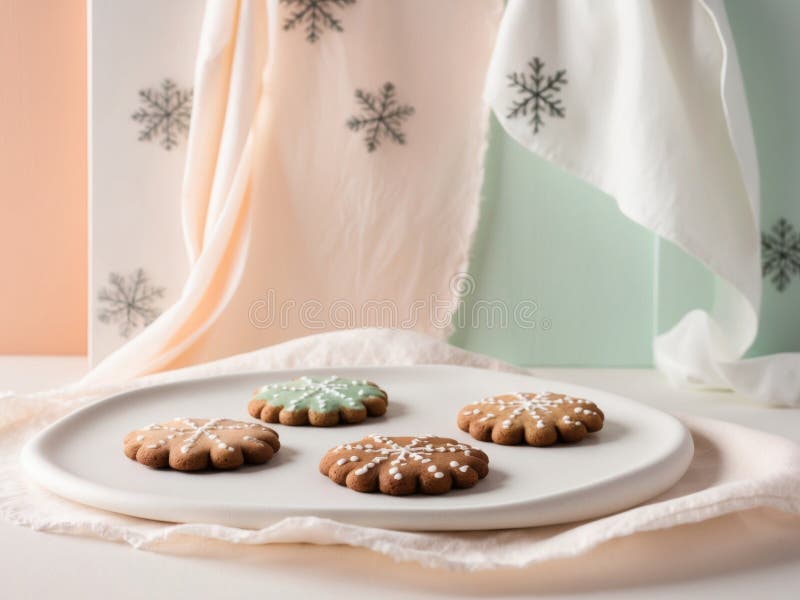 Watercolor Gingerbread Cookies in Soft Pastel Holiday Backdrop. Stock ...