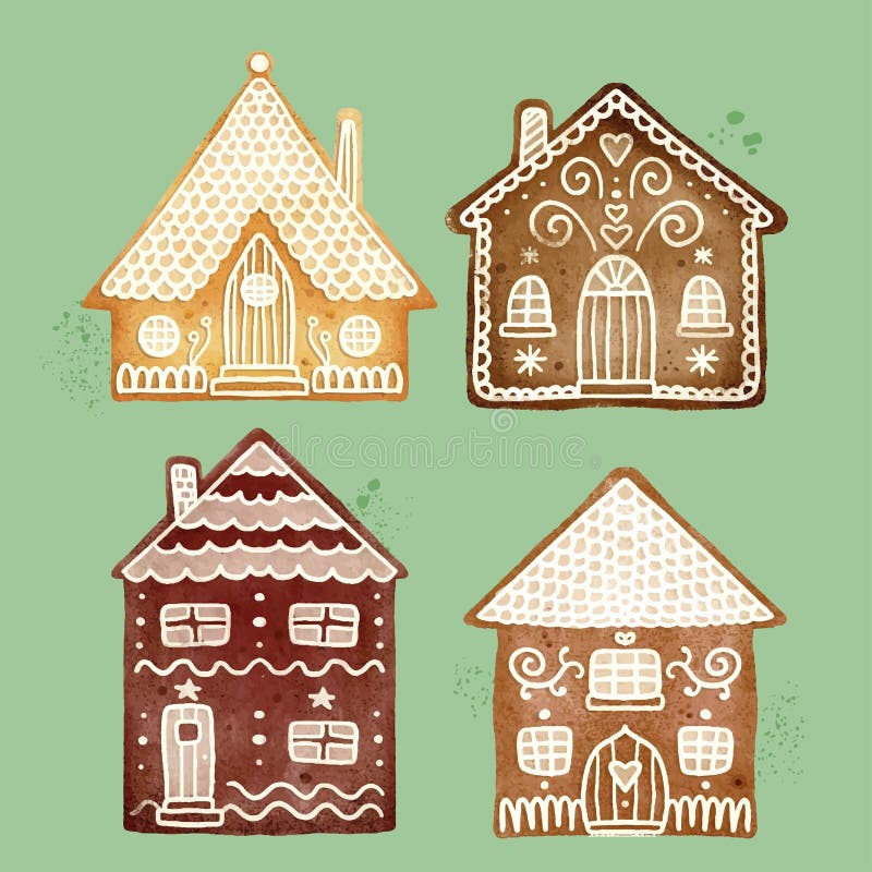 Watercolor Gingerbread House Collection Vector Design Illustration ...