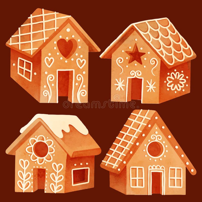 Watercolor Gingerbread Houses Collection Vector Design Illustration ...