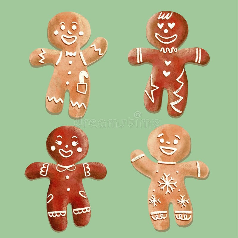Watercolor Gingerbread Man Cookie Collection Vector Design Illustration ...