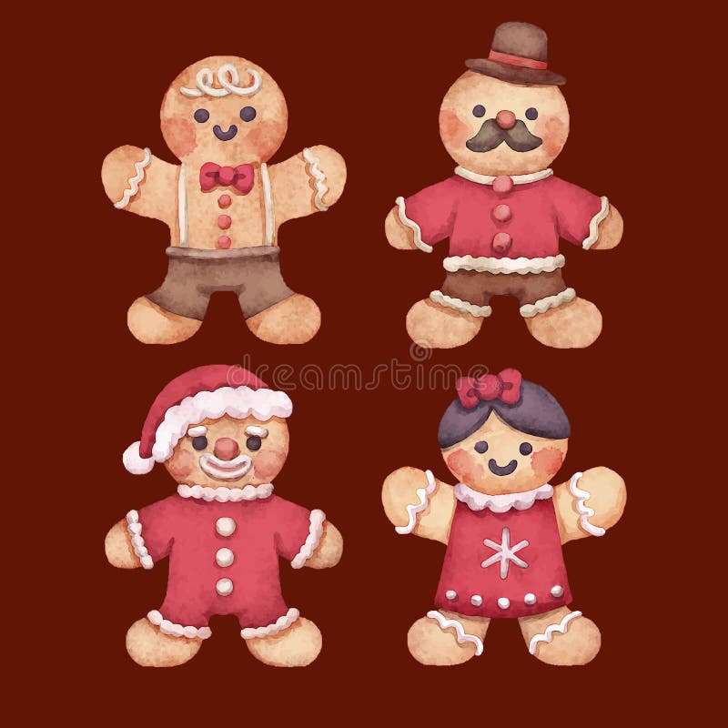 Watercolor Gingerbread Man Cookies Collection Vector Design ...