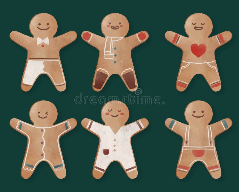 Watercolor Gingerbread Man Cookies Collection Vector Design ...