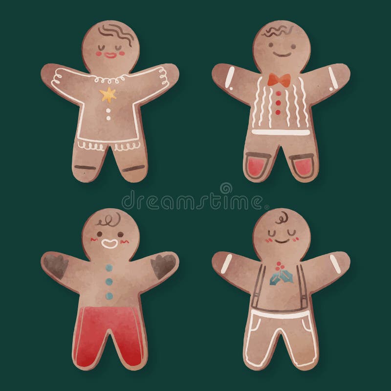 Watercolor Gingerbread Man Cookies Collection Vector Design ...