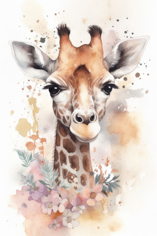 Watercolor Giraffe stock illustration. Illustration of majestic - 274356370