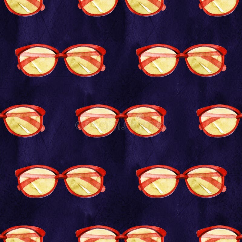 Watercolor Glasses, Retro Hand Drawn Seamless Pattern Stock ...