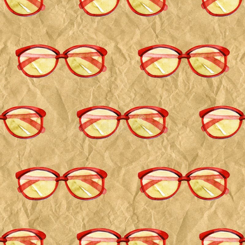 Watercolor Glasses, Retro Hand Drawn Seamless Pattern Stock ...