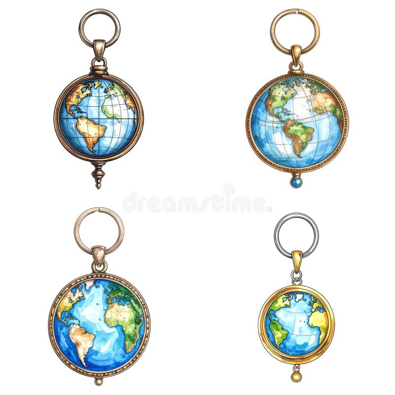 Watercolor Globe Keychains: World Map Illustrations Stock Photo ...