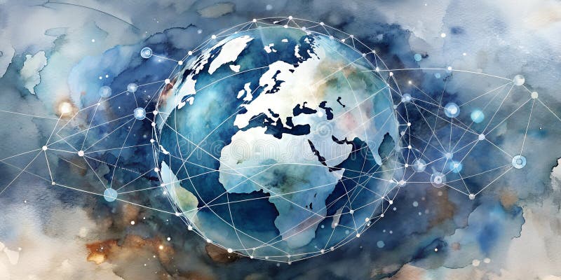 Watercolor Globe with White Web Lines Stock Illustration - Illustration ...