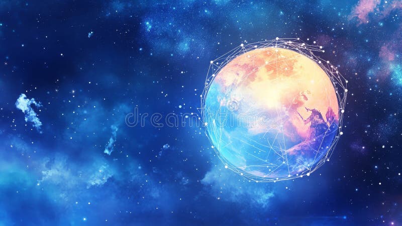 Watercolor Glowing Earth Globe Network Watercolor Painting of a Glowing ...