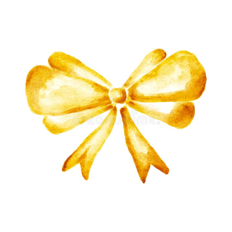 Watercolor Gold Bow Isolated, Cut Out from White Background. Stock ...