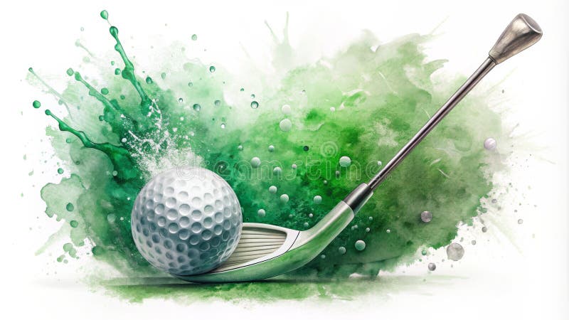 Watercolor Golf Driver, Ball, Green Splash Stock Illustration ...