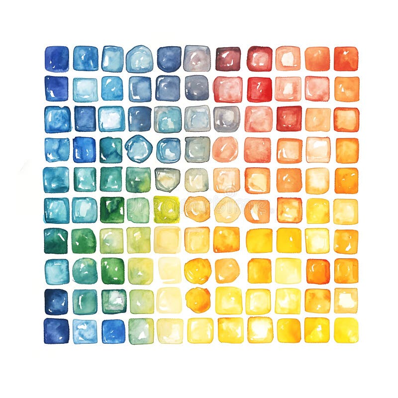 Watercolor Gradient Color Chart Vibrant Square Tiles Stock Illustration ...