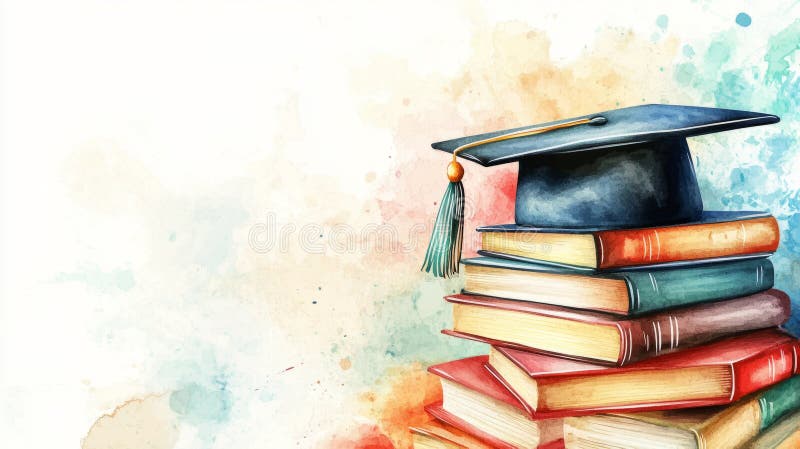 Graduation Hat and Stack of Study Books. Concept of Education and ...