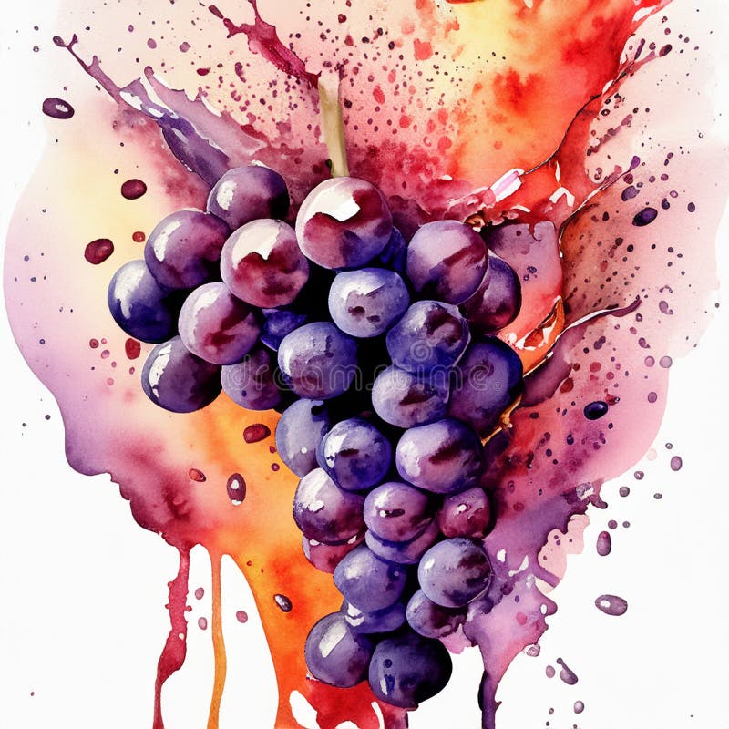 Watercolor Grapes with Wine Splash Stock Illustration - Illustration of ...
