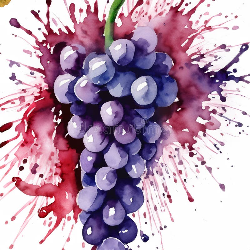 Watercolor Grapes with Wine Splash Stock Illustration - Illustration of ...