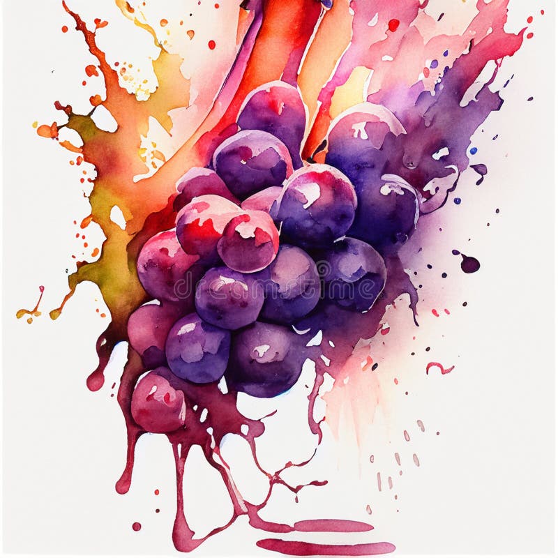 Watercolor Grapes with Wine Splash Stock Illustration - Illustration of ...