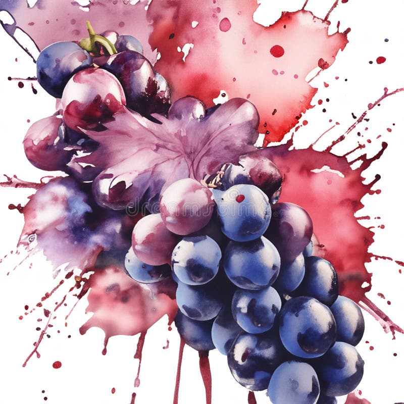 Watercolor Grapes with Wine Splash Stock Illustration - Illustration of ...