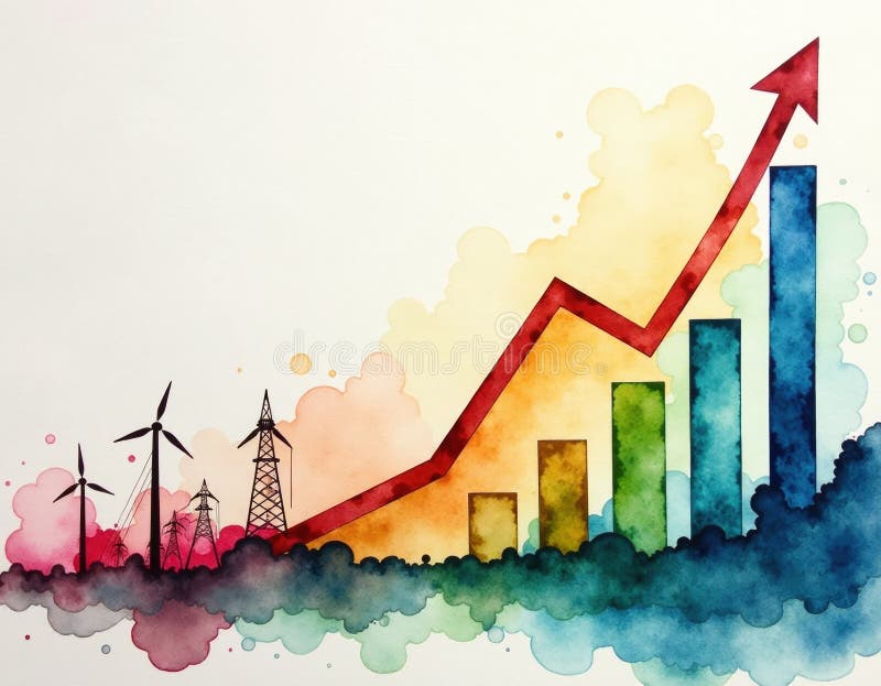 Watercolor Graph Showing Growth of Renewable Energy Sources Stock ...