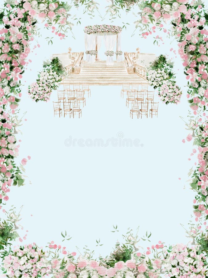 Watercolor Graphic Card with Wedding Ceremony. Stock Illustration ...