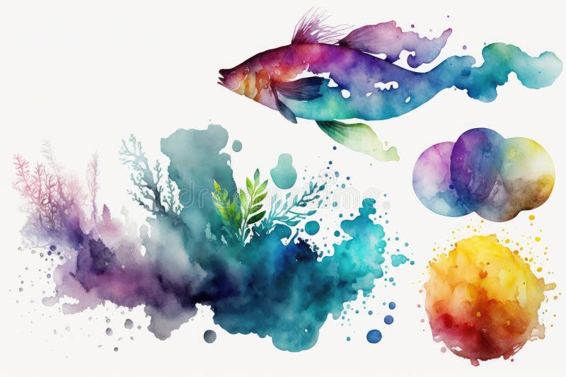 Watercolor Graphics. Popular Art. Artwork, Artist. Isolated on White ...