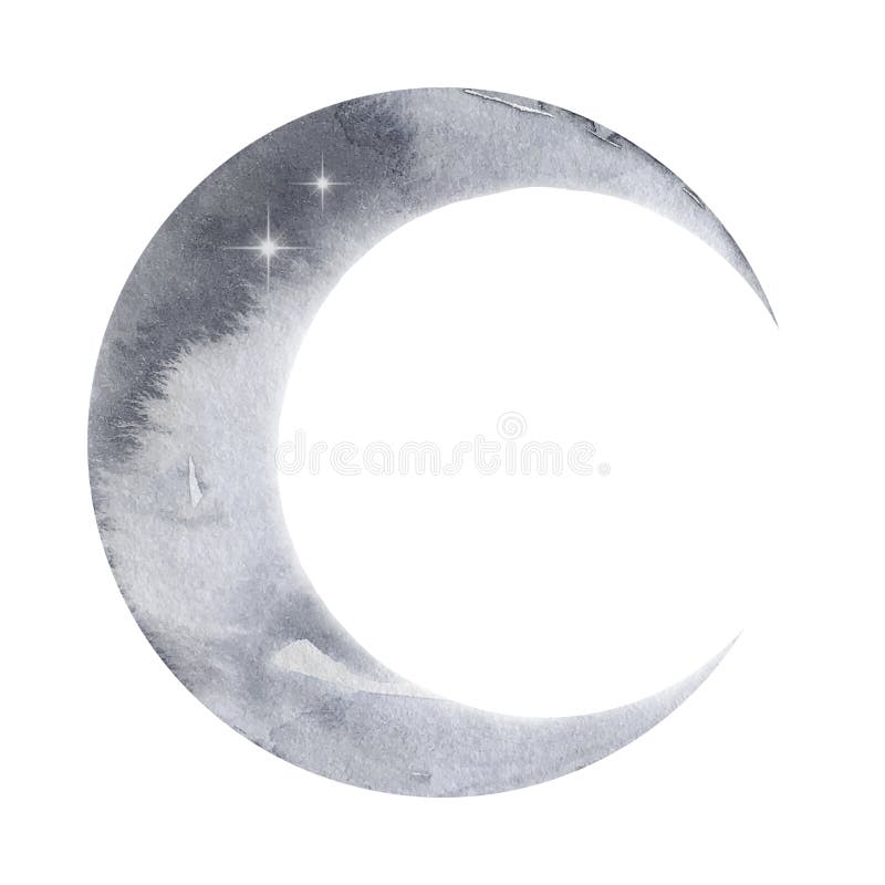 Watercolor Gray Crescent Moon Stock Illustration - Illustration of ...