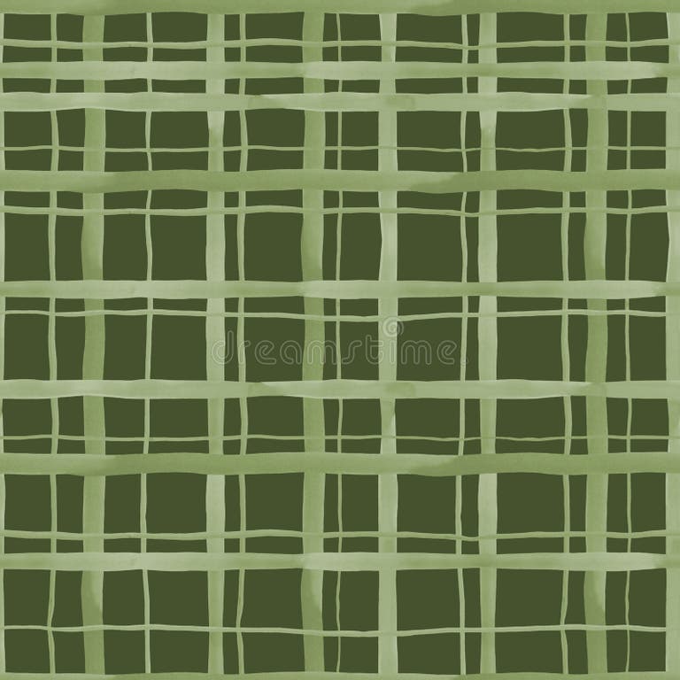 Watercolor Green Checkered Seamless Pattern. Hand Drawn Stripe Texture ...