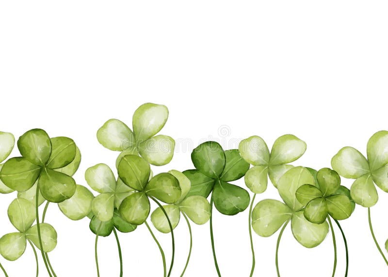 Watercolor Green Clover Seamless Border Stock Illustration ...