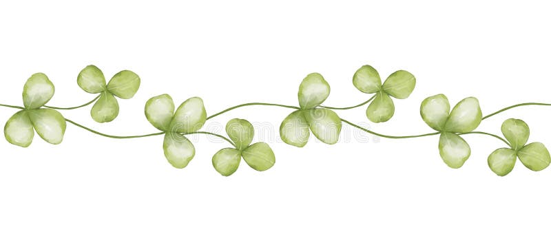 Watercolor Green Horizontal Clover Seamless Border. Stock Illustration ...