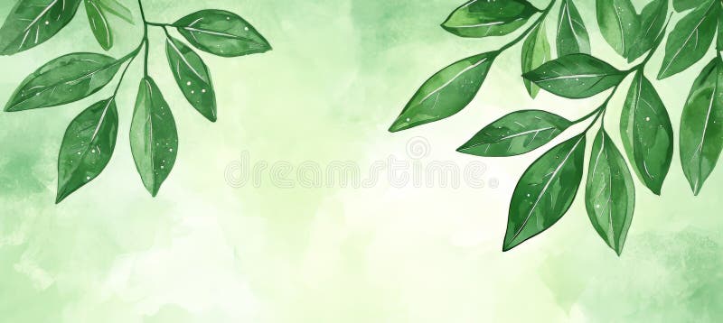 Watercolor Green Leaf Frame on a Mint Green Background, Simple ...