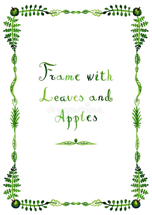 Watercolor Green Leaves and Apples Vector Frame (vertical) Stock Vector ...