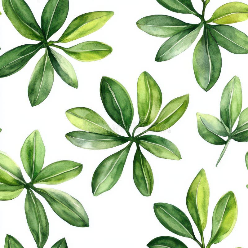 Watercolor Green Leaves Botanical Pattern Nature Design Isolated on ...