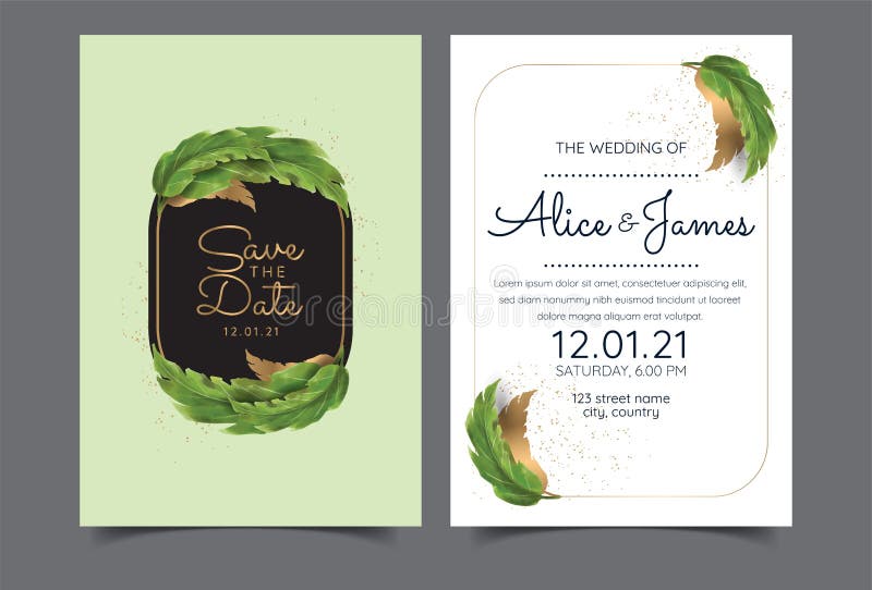 Watercolor Green Plants Wedding Invitation Card Stock Vector ...