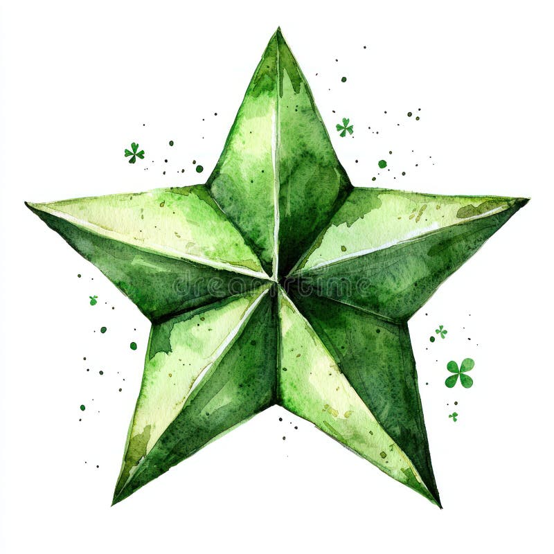 Watercolor Green Star with Splashes, Perfect for St. Patrick Day Decor ...
