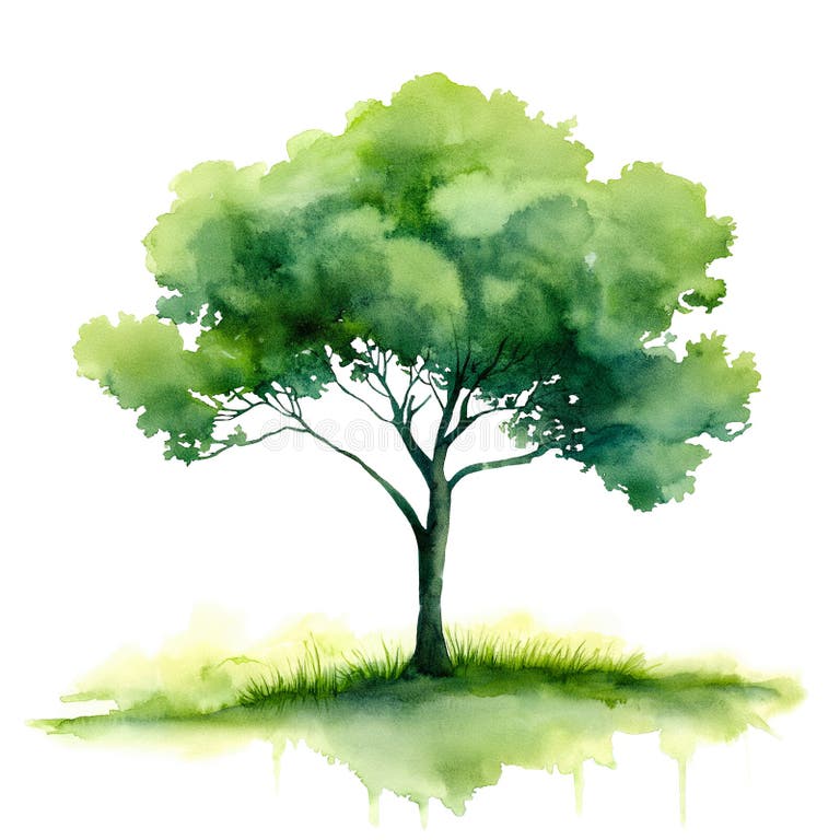 Watercolor Green Tree Isolated on White Stock Illustration ...