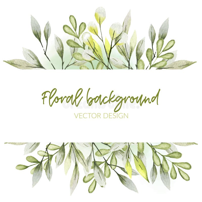 Watercolor Greenery Banner, Card Template, Hand Drawn Stock Vector ...